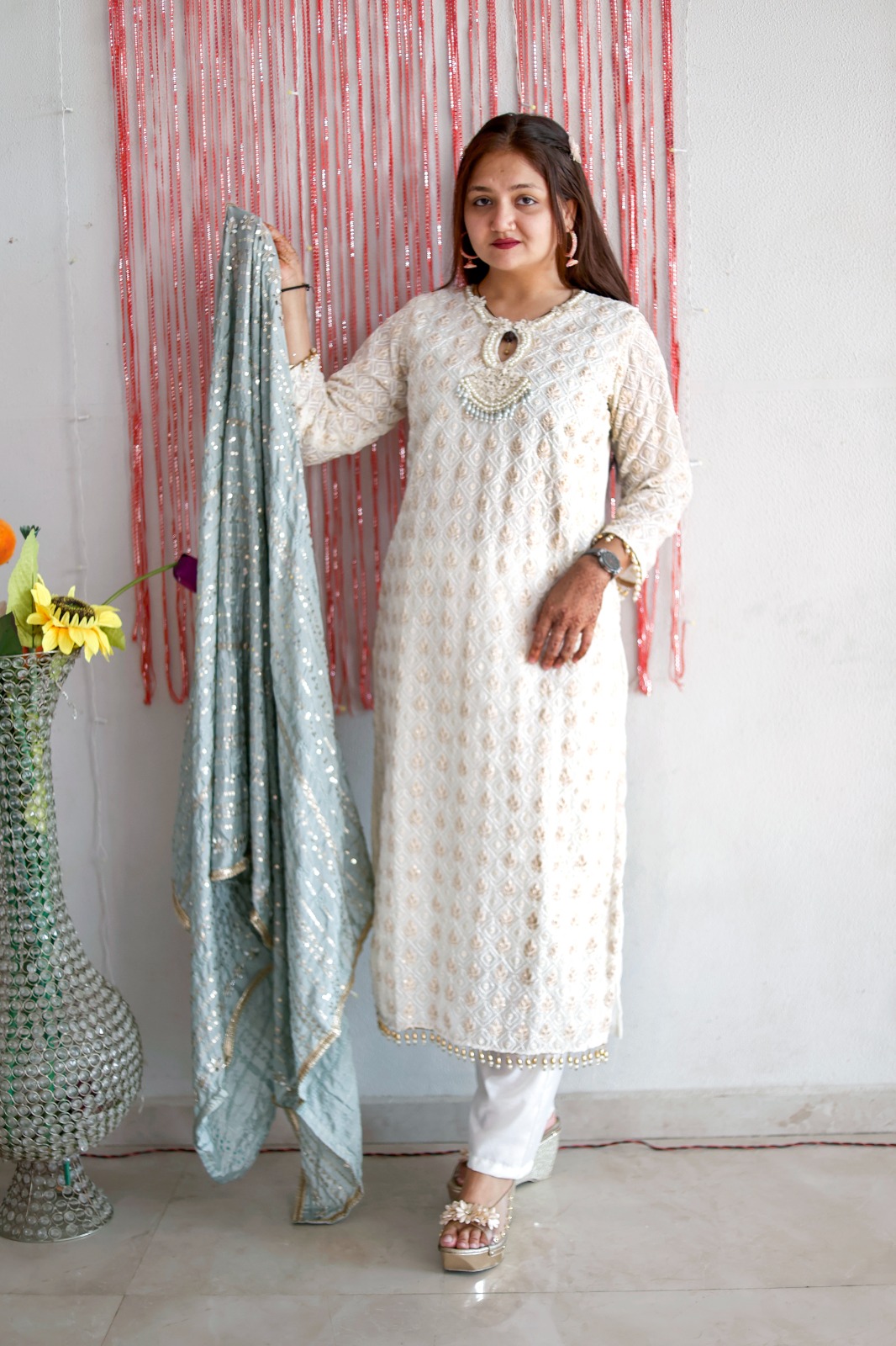 Green Embroidered With Khatali Work Georgette Pakistani Suit – IK ...
